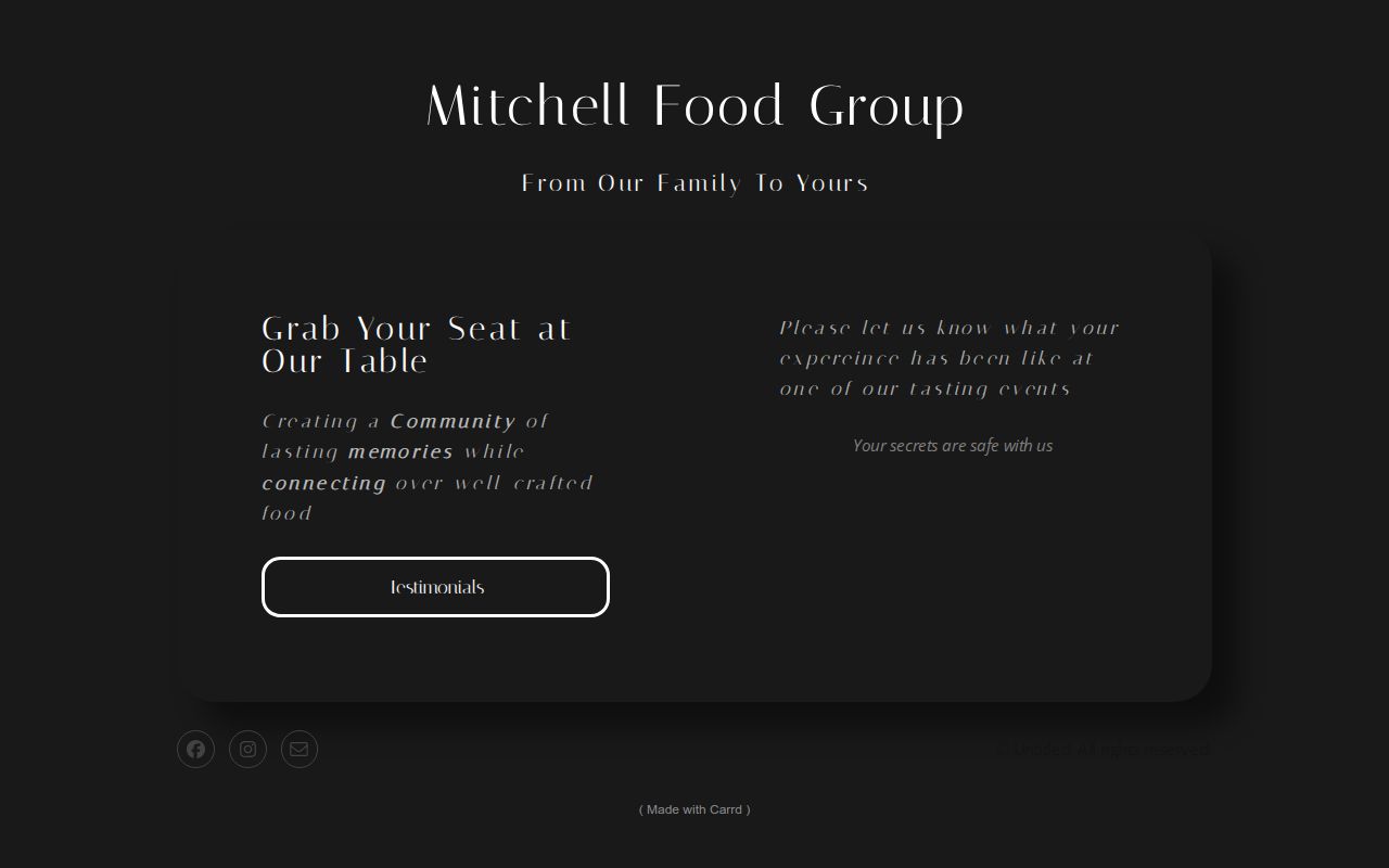 Mitchell Food Group Winter Tasting Menu Invite